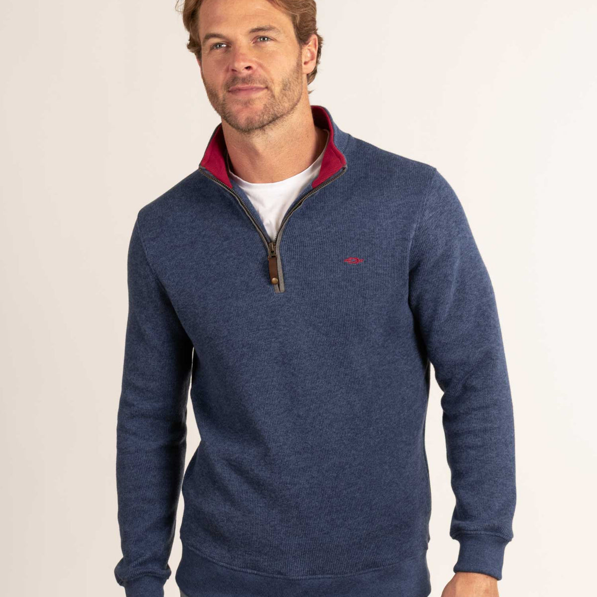 Ocean Blue Quarter Zip (Dark Red Contrast) – ReefKnots