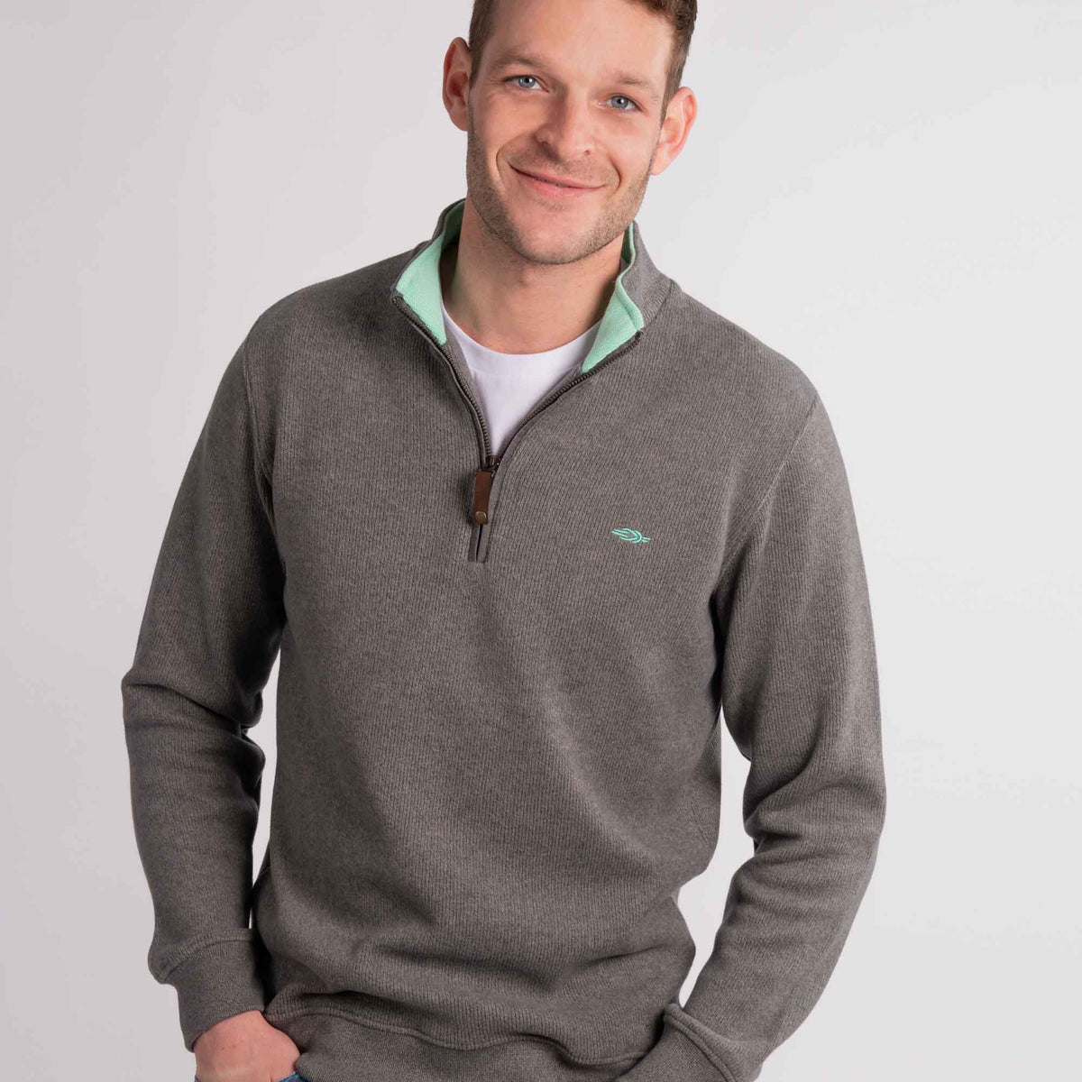 Graphite Quarter Zip Jumper (Aqua Contrast) – ReefKnots