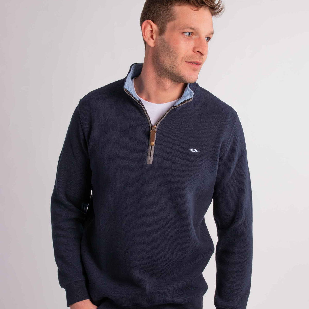 Navy Blue Quarter Zip (Light Blue Contrast) – ReefKnots
