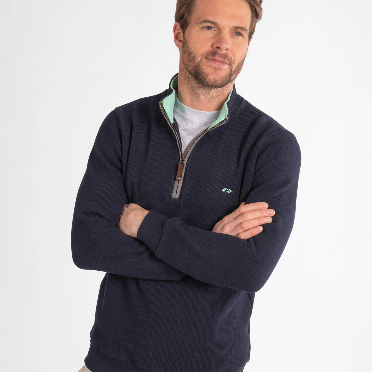 Navy Blue Quarter Zip (Aqua Contrast) – ReefKnots