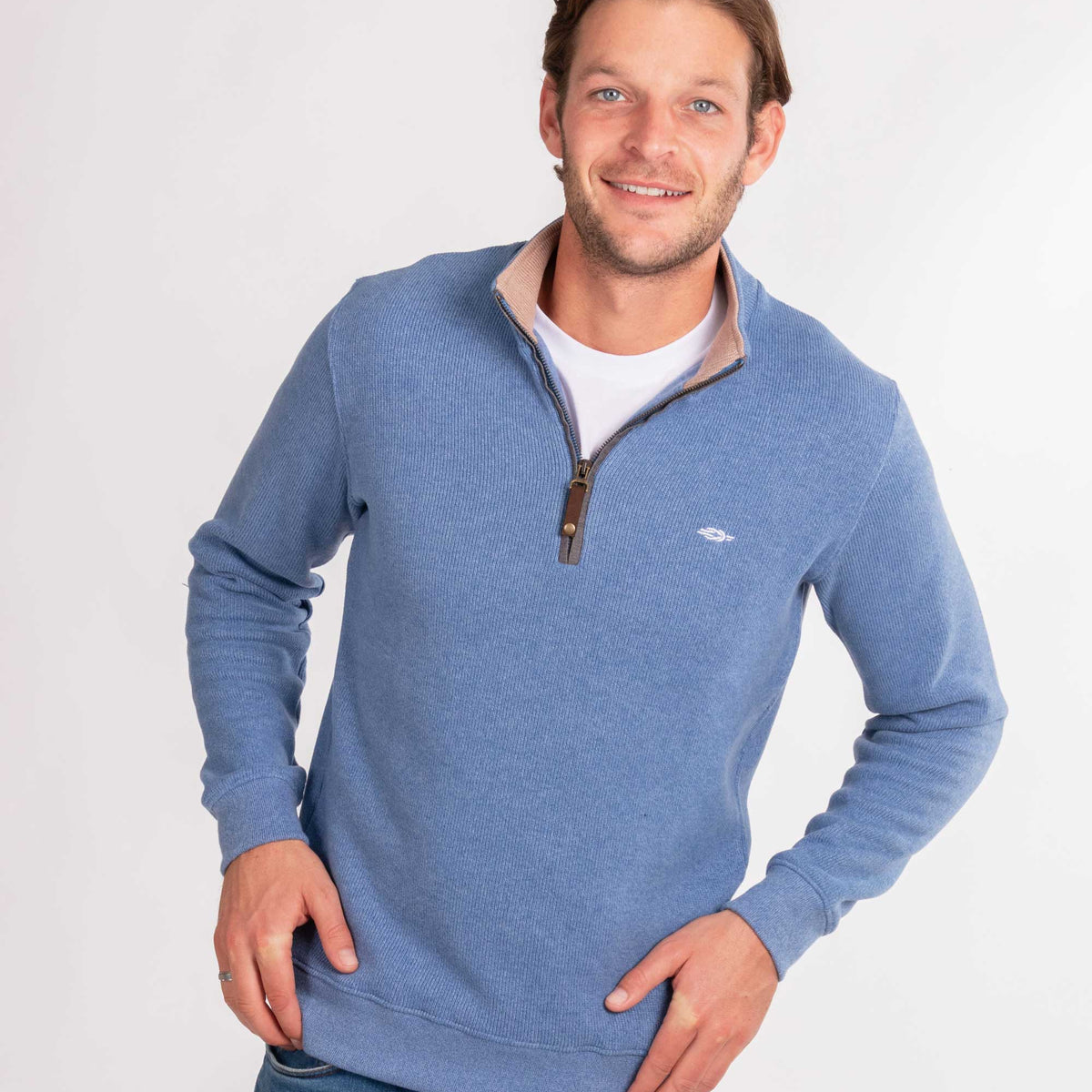 Sky Blue Quarter Zip (Mocha Contrast) – ReefKnots