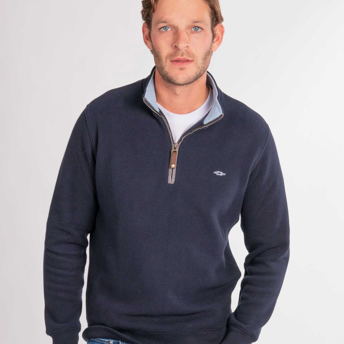 Navy Blue Quarter Zip (Light Blue Contrast) – ReefKnots
